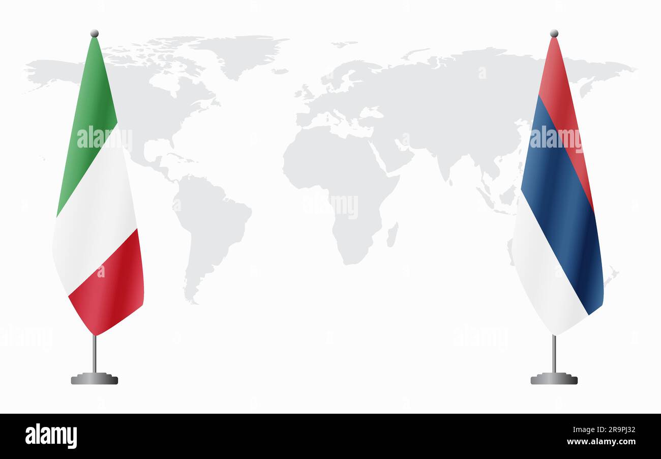 Italy and civil Serbia flags for official meeting against background of ...