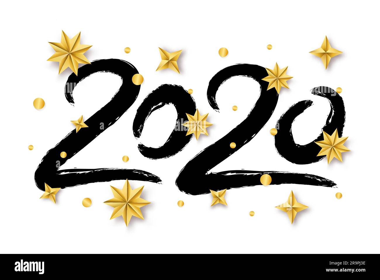Vector illustration with 2020 hand written lettering with golden ...