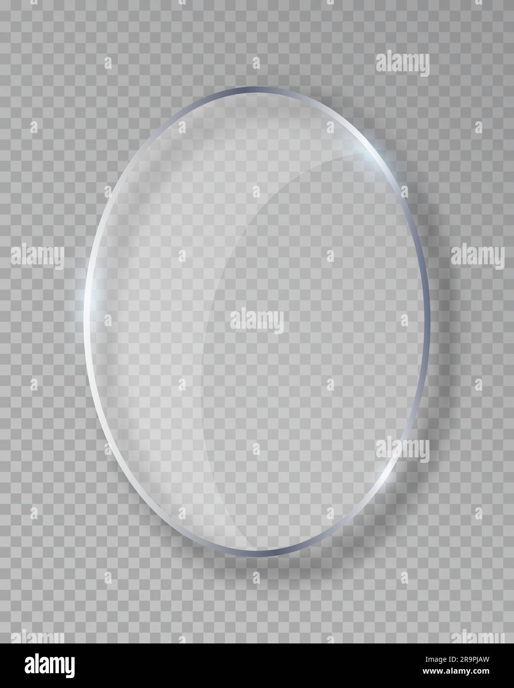 Vector oval shiny glass frame isolated on fake transparent background ...