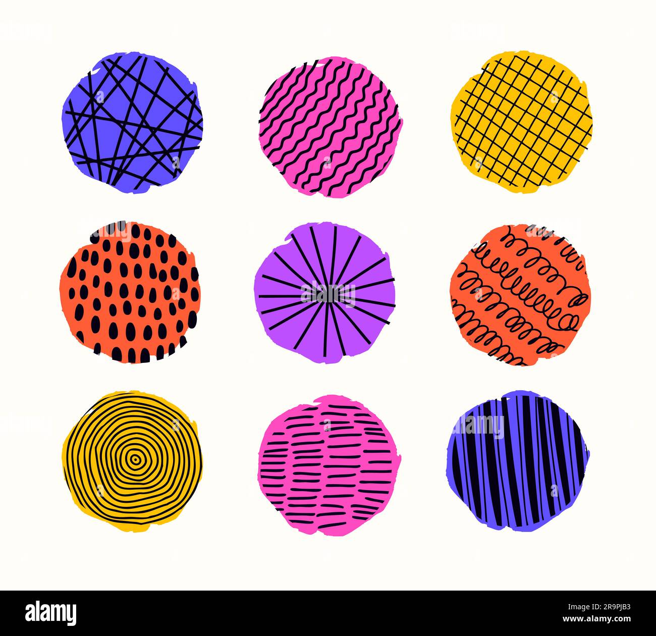Vector set with round textured elements for posters, prints, Social ...