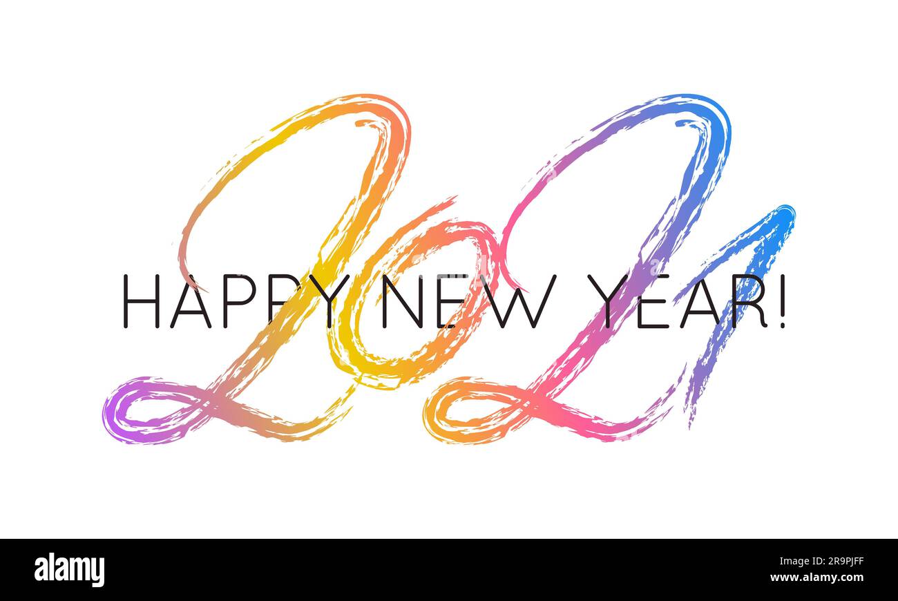 Vector Illustration 2021 HAPPY NEW YEAR hand drawn text lettering ...