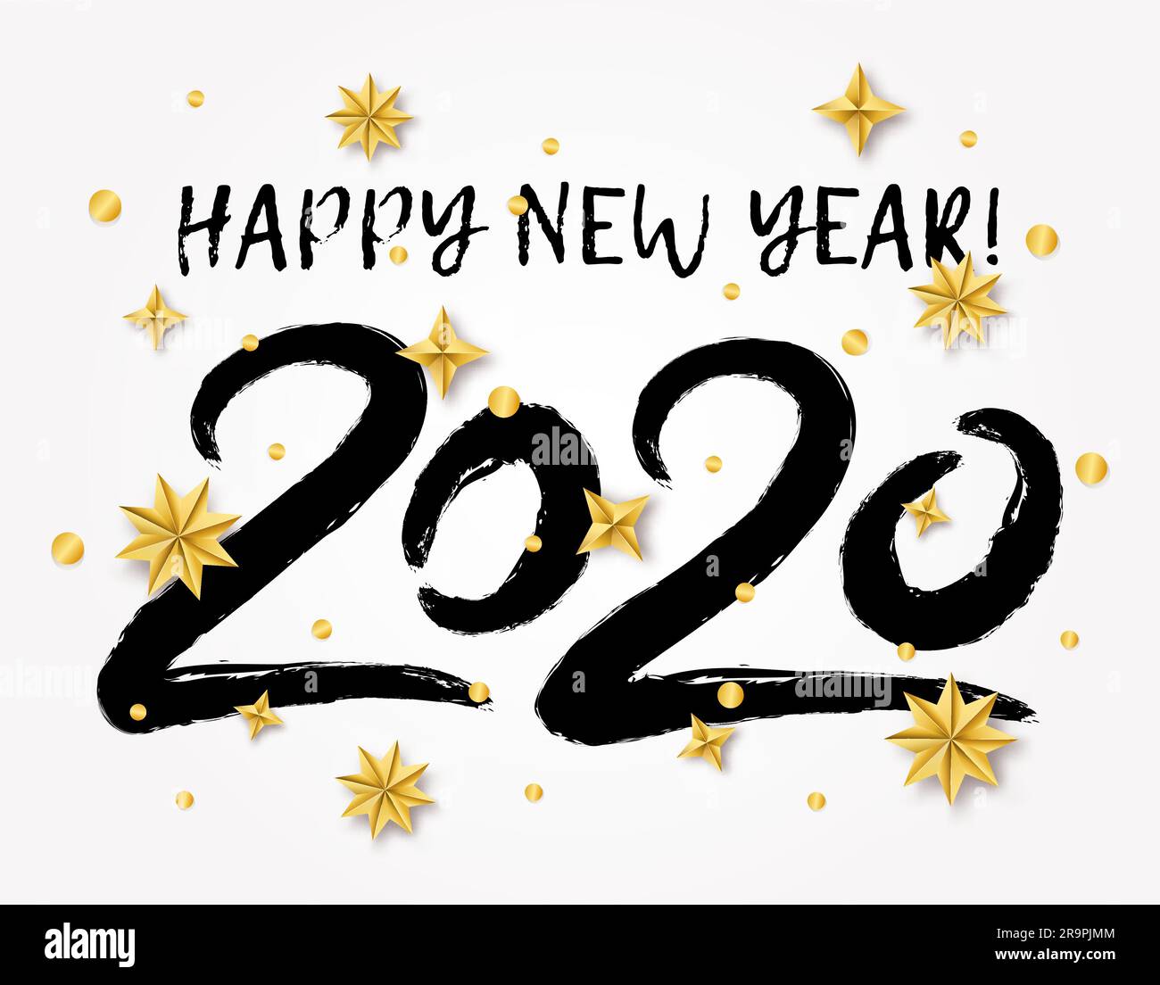 Vector illustration with 2020 hand written lettering with golden ...