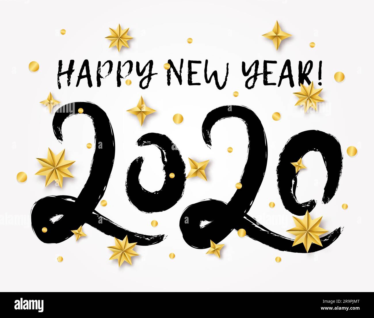 Vector illustration with 2020 hand written lettering with golden ...