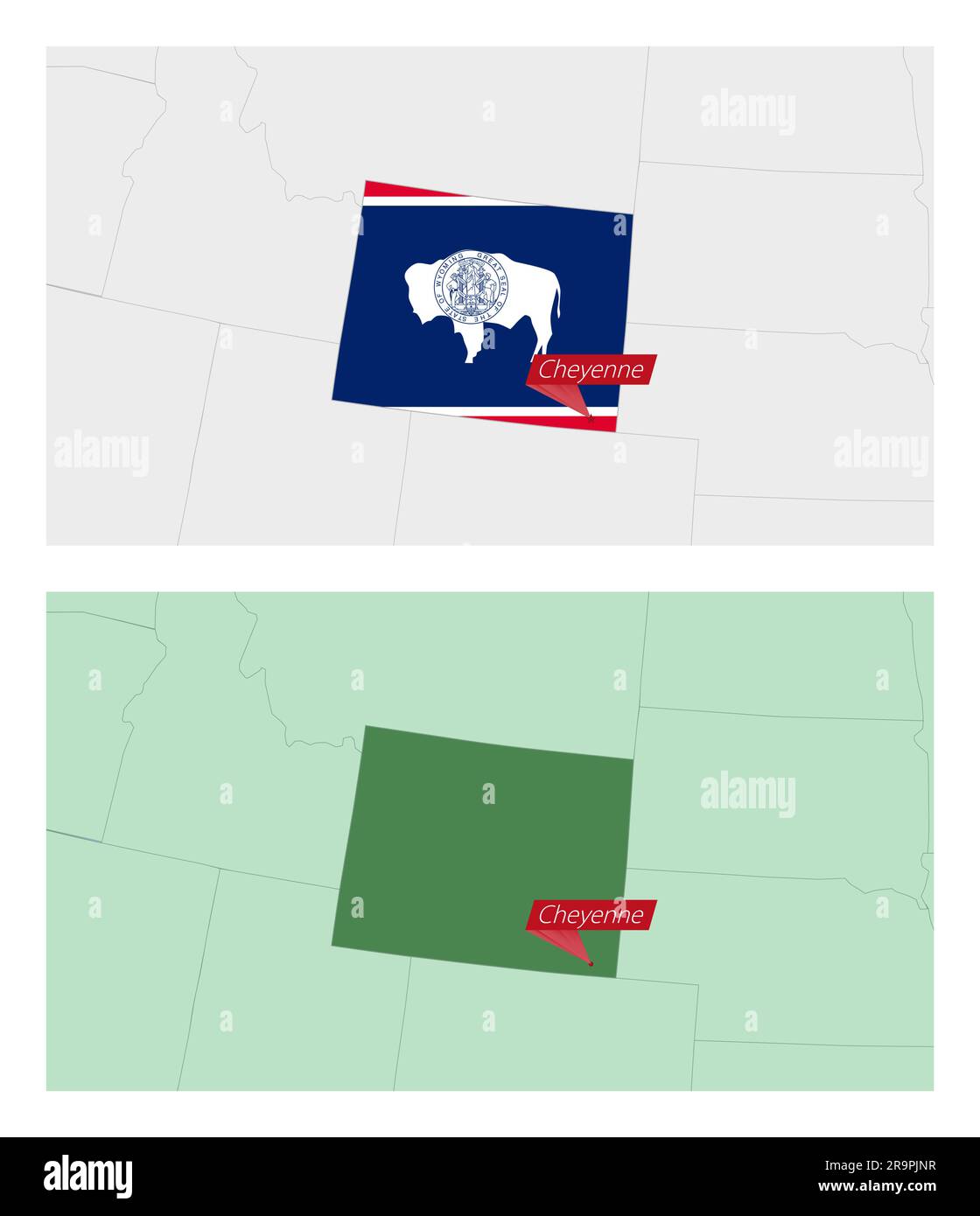 Wyoming map with pin of country capital. Two types of Wyoming map with ...