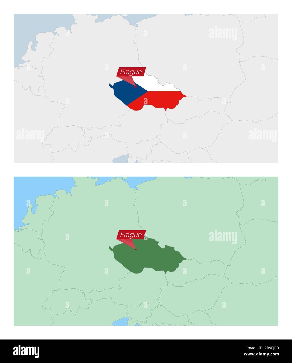 Czech Republic map with pin of country capital. Two types of Czech ...