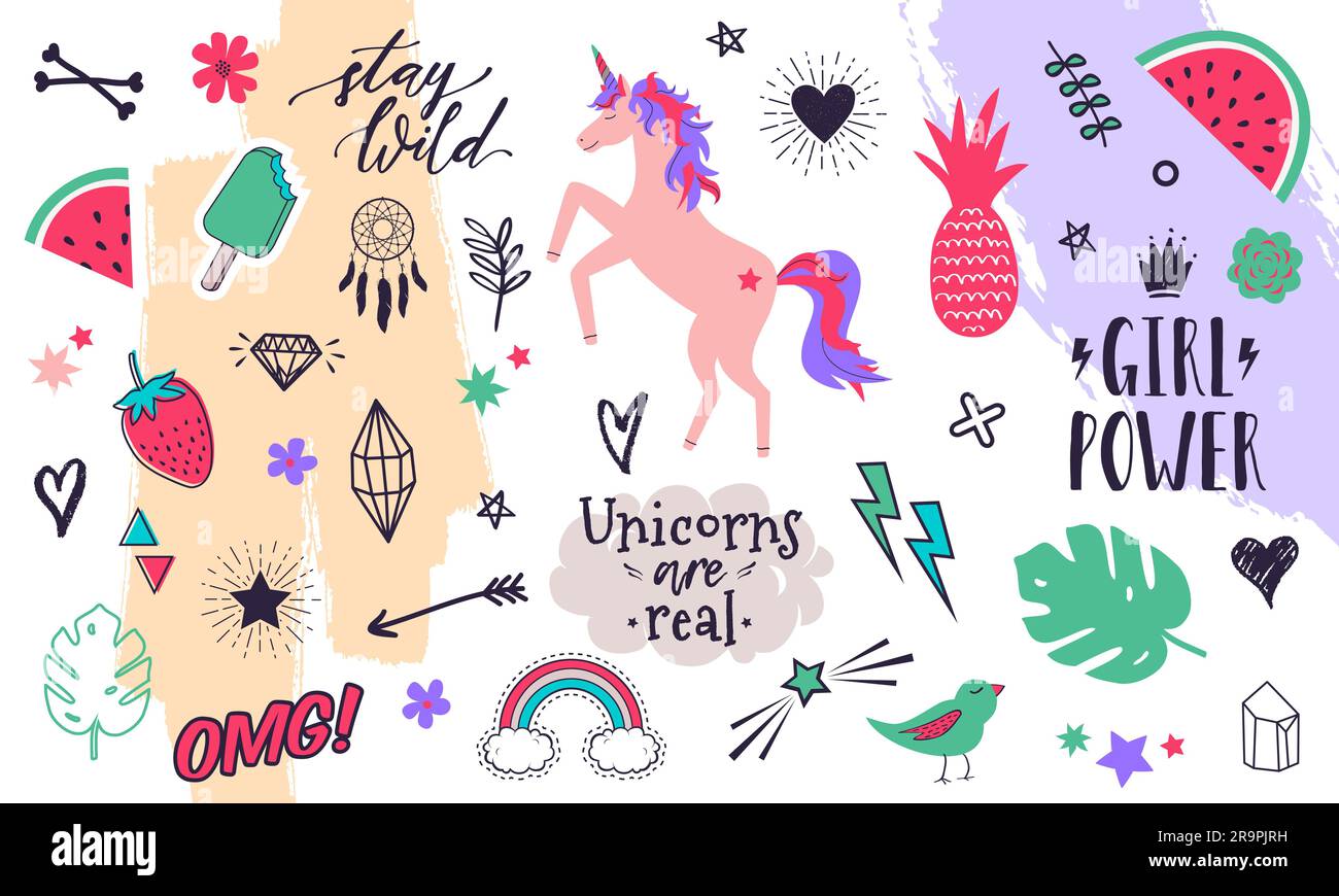 Vector modern collection of decorative design elements hand drawn in ...