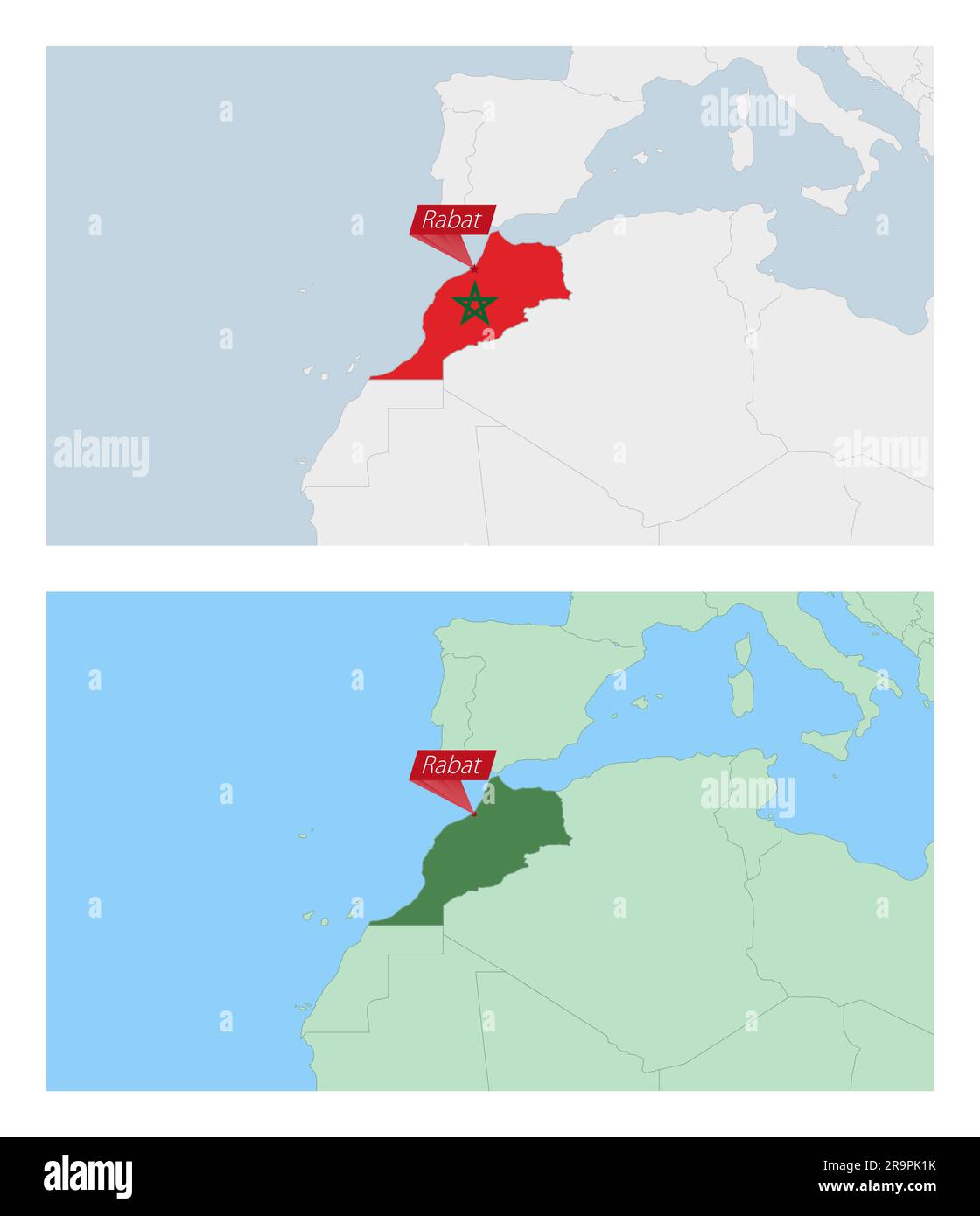 Morocco map with pin of country capital. Two types of Morocco map with ...