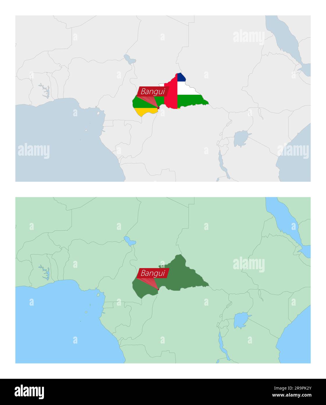 Central African Republic map with pin of country capital. Two types of ...
