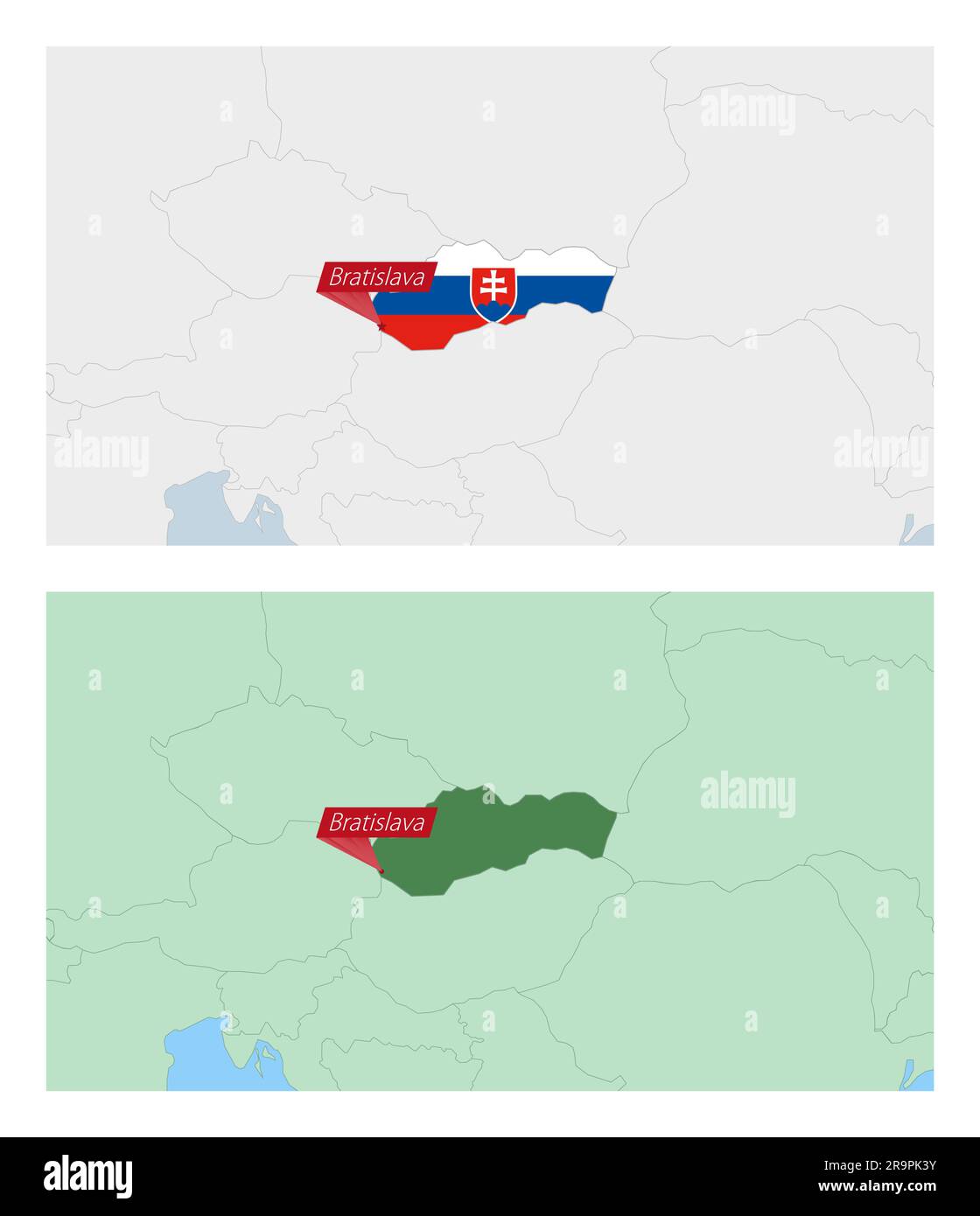 Slovakia map with pin of country capital. Two types of Slovakia map ...