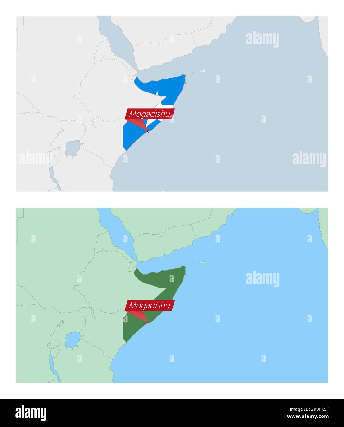 Somalia map with pin of country capital. Two types of Somalia map with ...