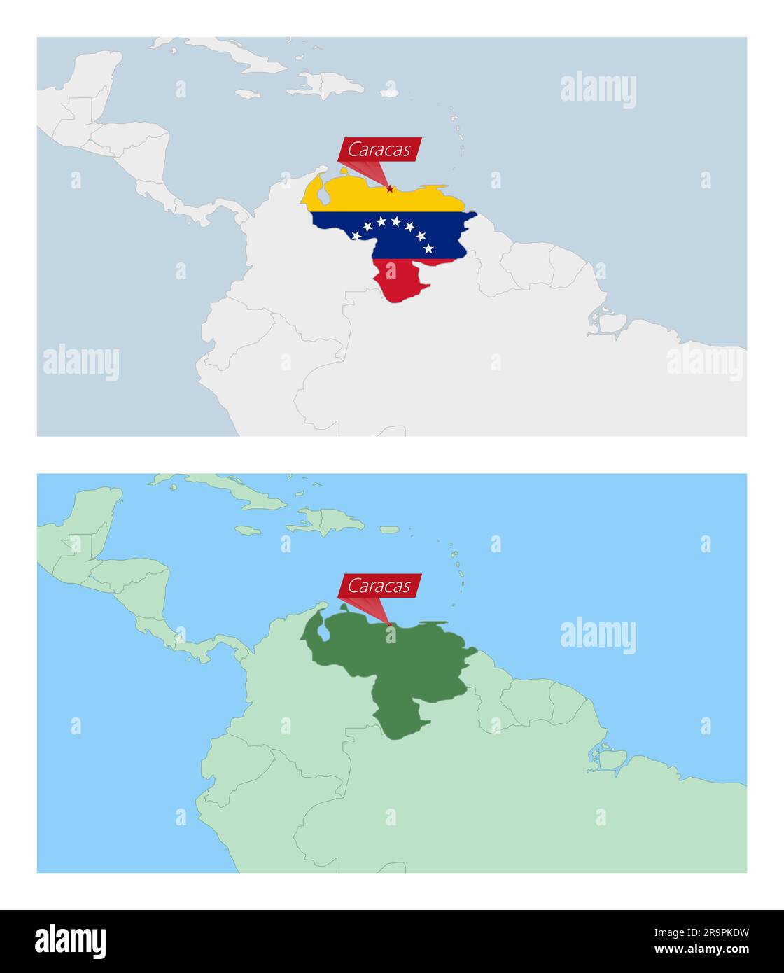 Venezuela map with pin of country capital. Two types of Venezuela map ...