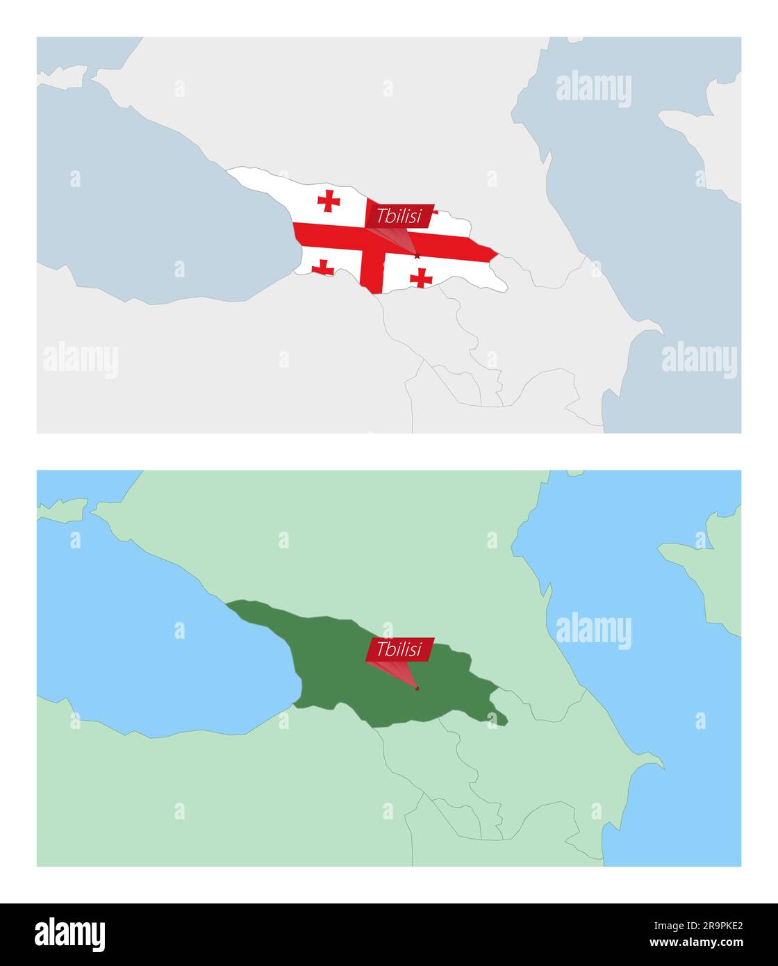 Georgia map with pin of country capital. Two types of Georgia map with ...