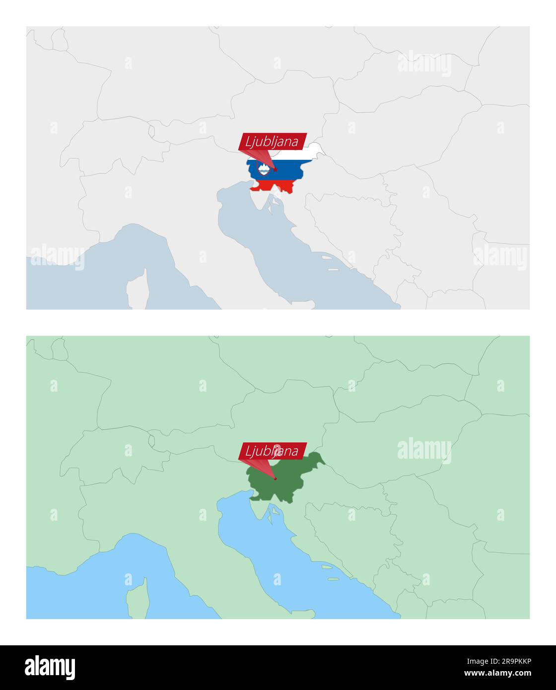 Slovenia map with pin of country capital. Two types of Slovenia map ...