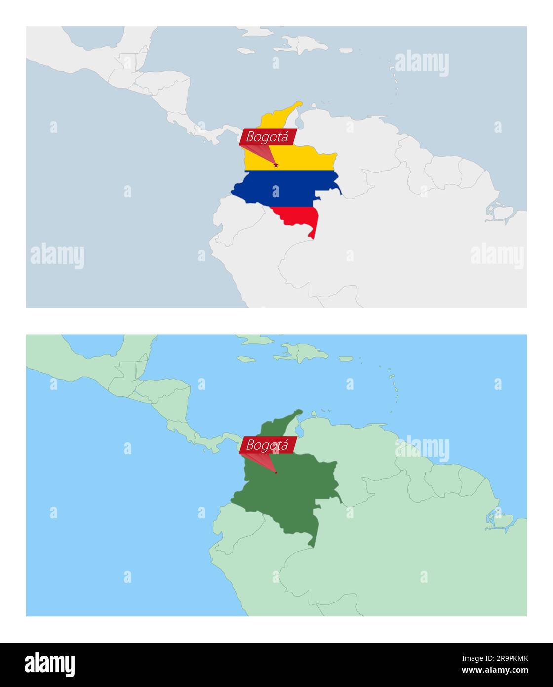 Colombia map with pin of country capital. Two types of Colombia map ...