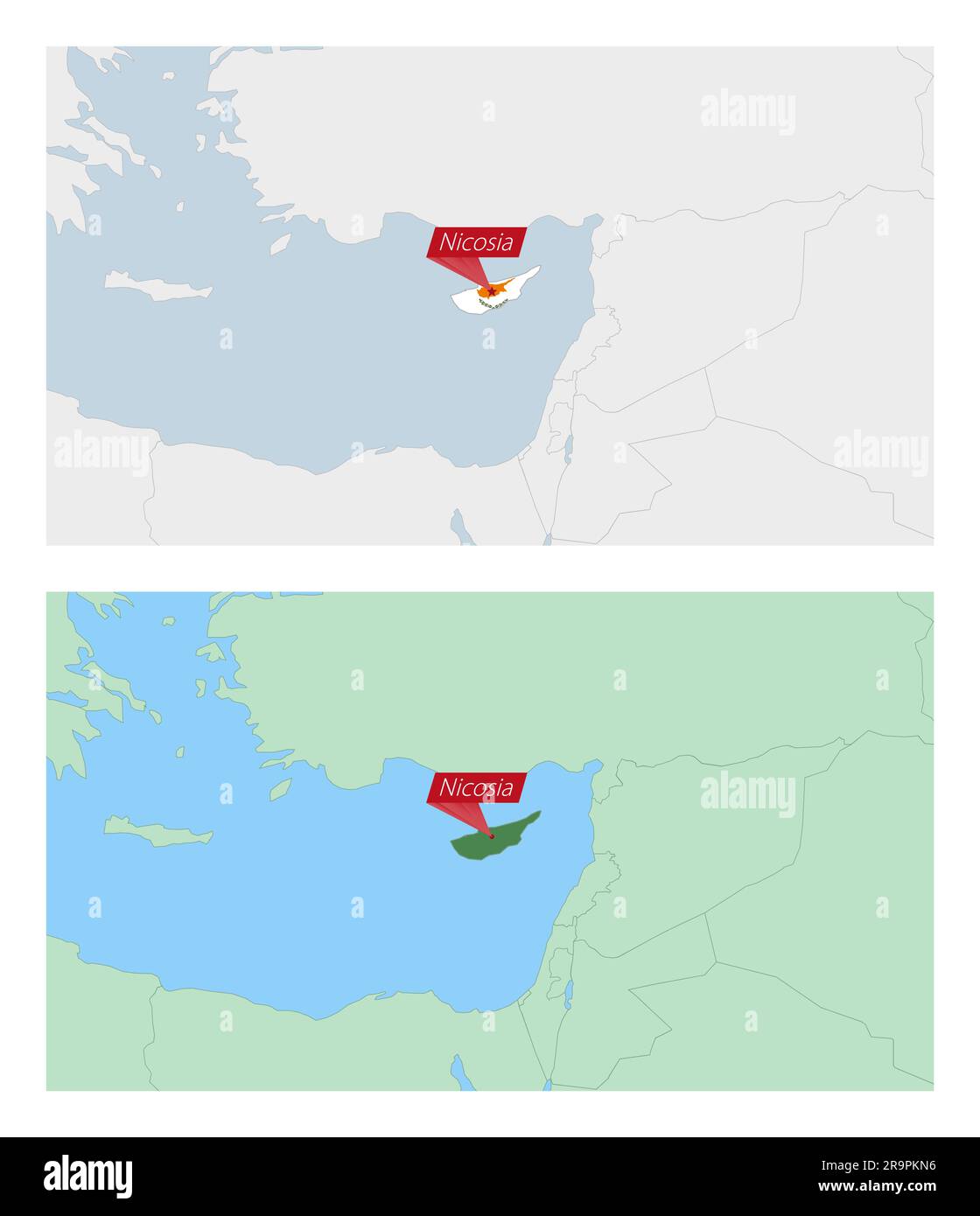Cyprus map with pin of country capital. Two types of Cyprus map with ...