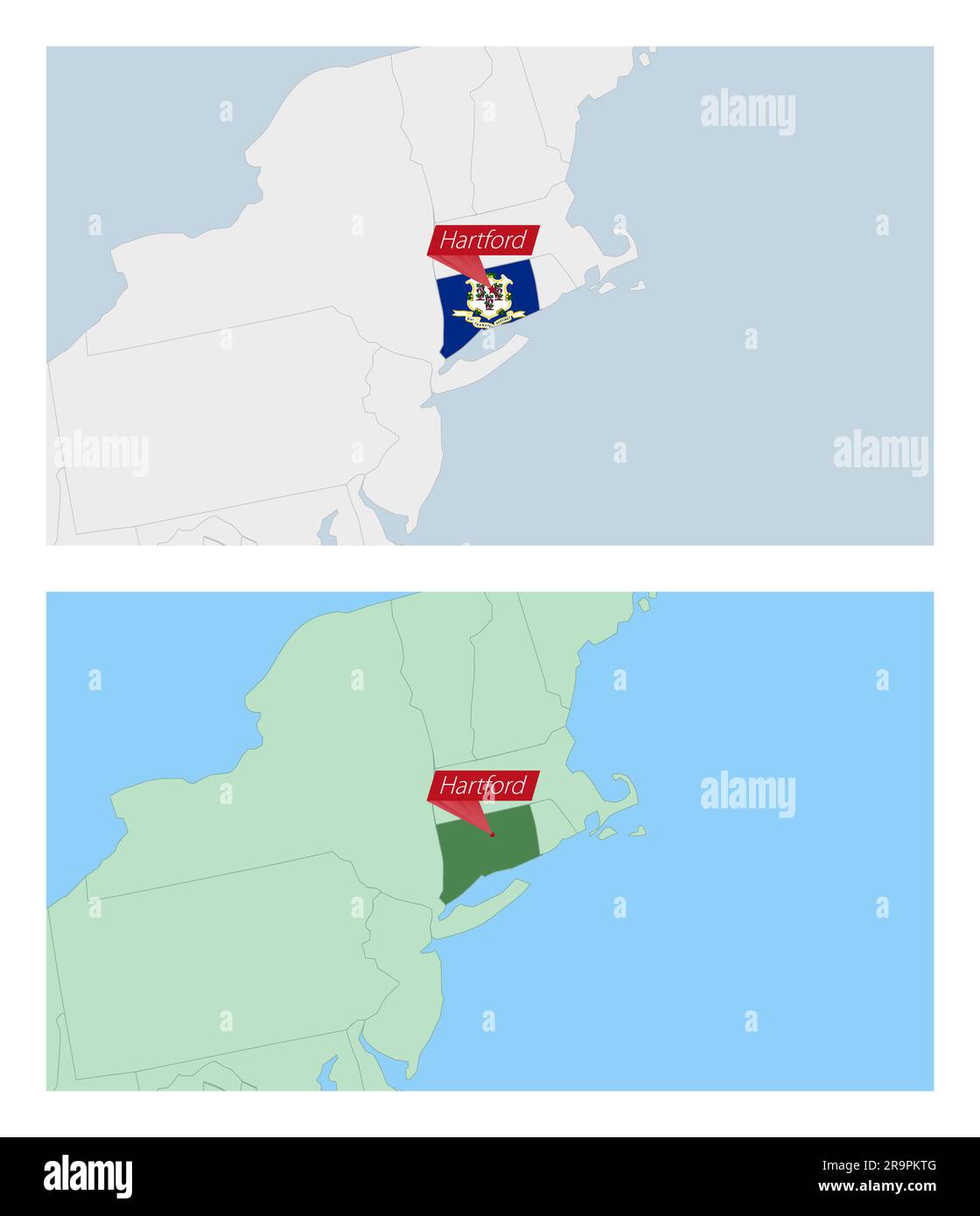 Connecticut map with pin of country capital. Two types of Connecticut ...