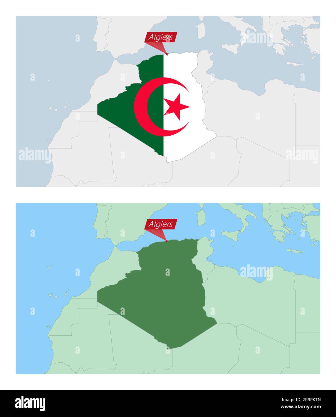 Algeria map with pin of country capital. Two types of Algeria map with ...