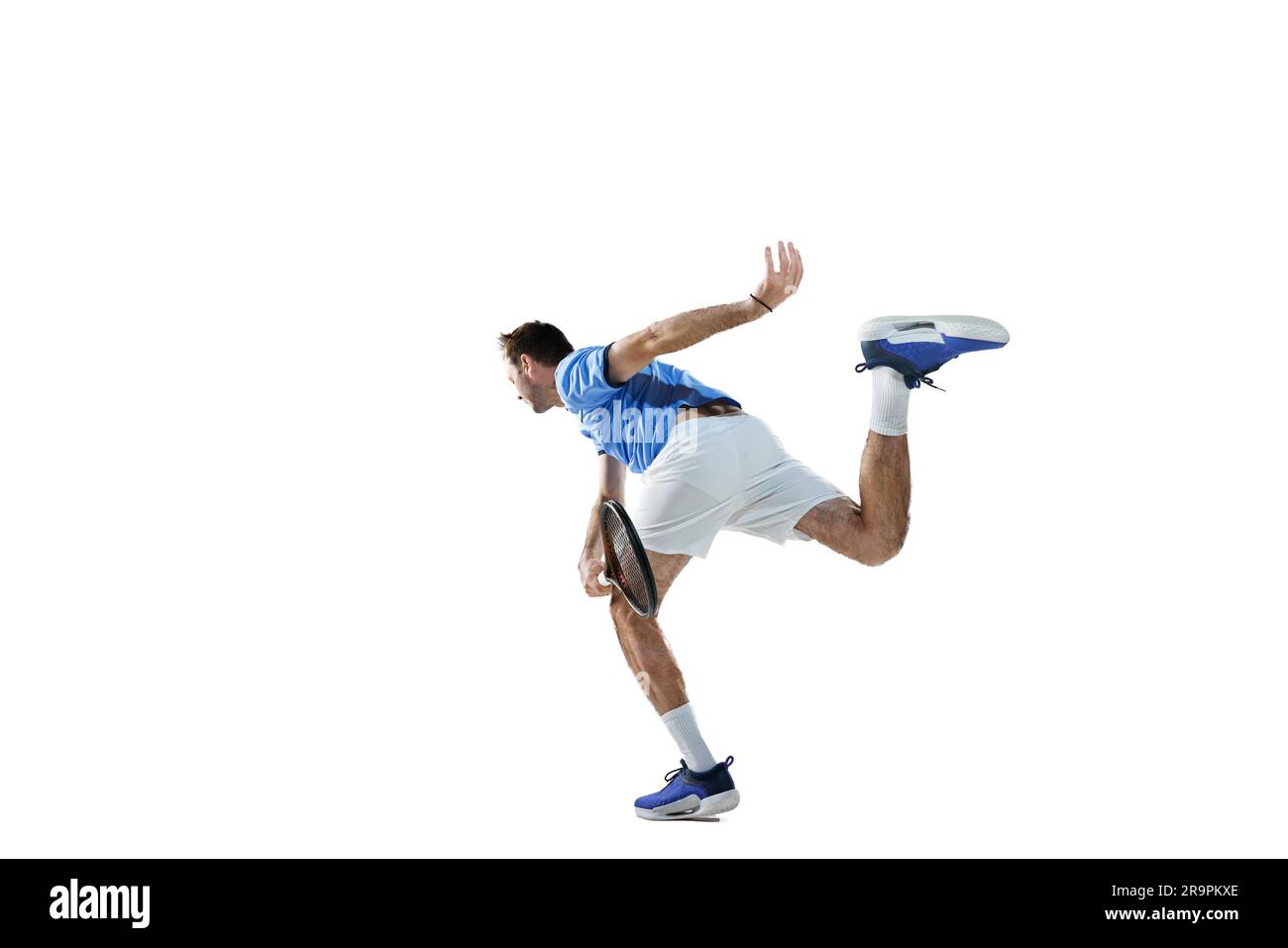 Dynamic image of concentrated man, professional tennis player in motion ...