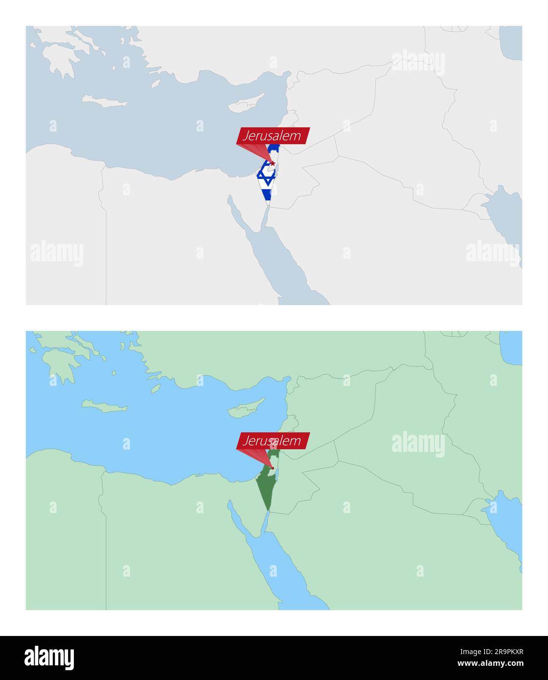 Israel map with pin of country capital. Two types of Israel map with ...