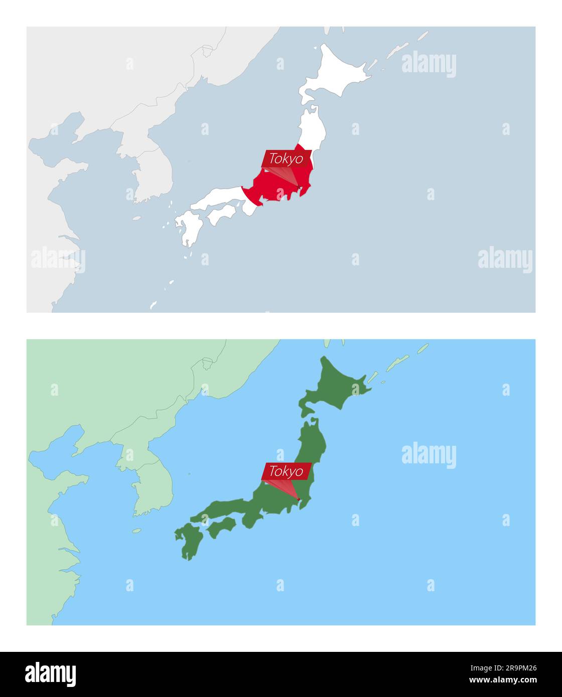 Japan map with pin of country capital. Two types of Japan map with ...