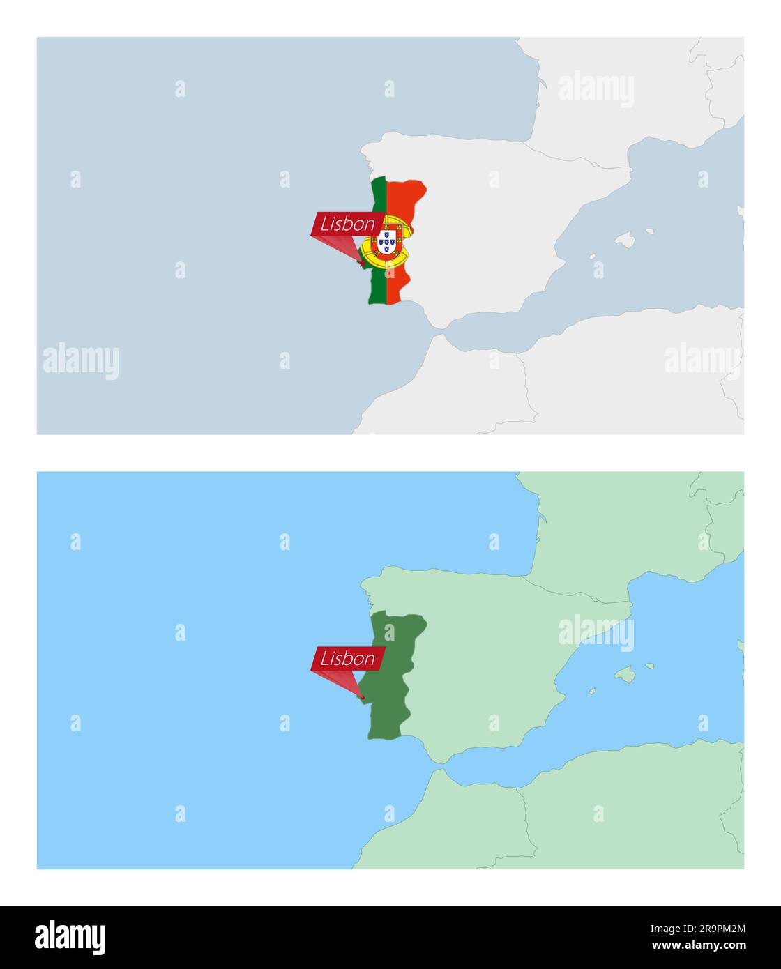 Portugal map with pin of country capital. Two types of Portugal map ...