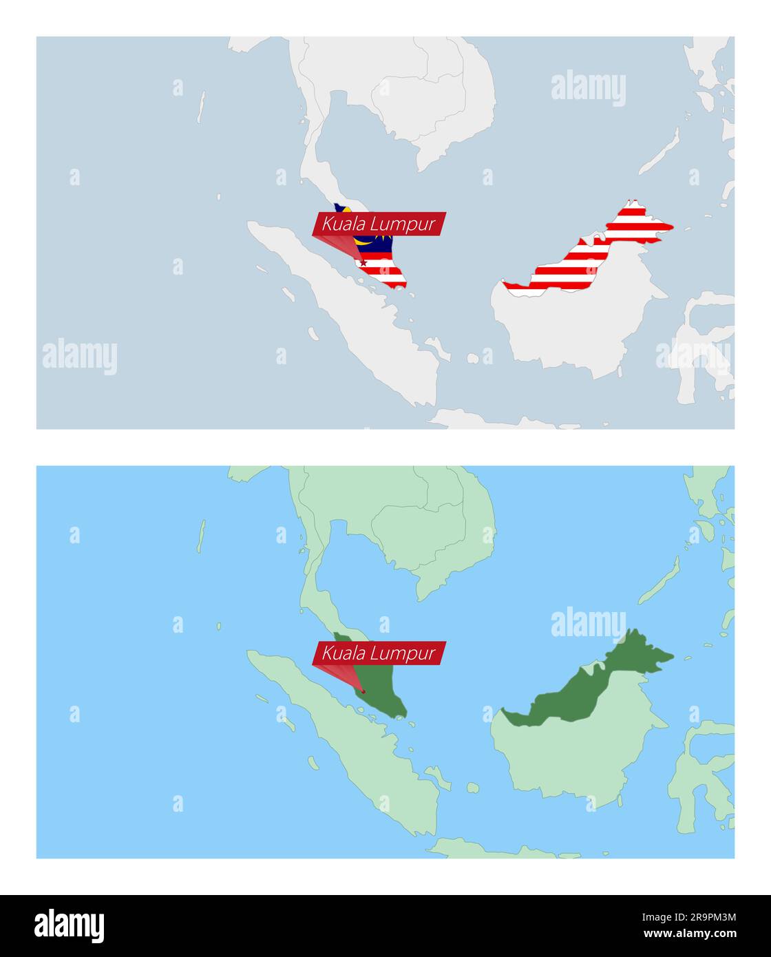 Malaysia map with pin of country capital. Two types of Malaysia map ...