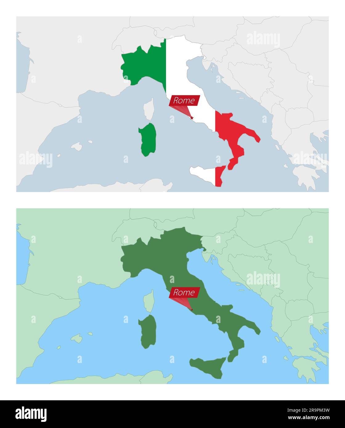 Italy map with pin of country capital. Two types of Italy map with ...