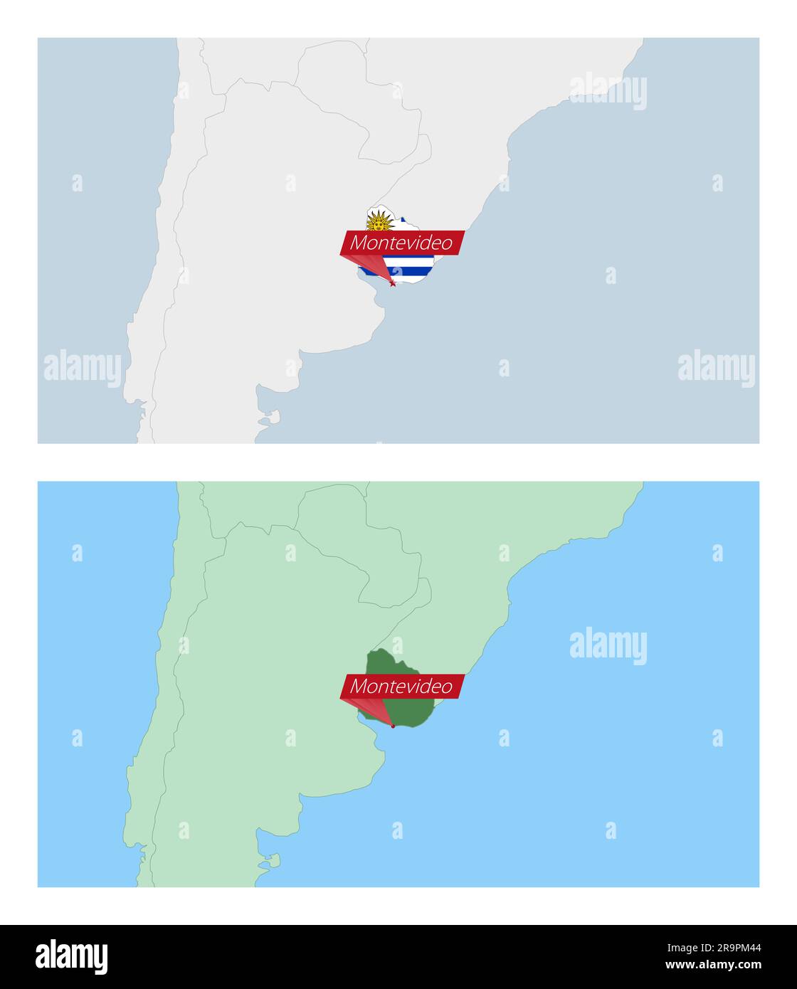 Uruguay map with pin of country capital. Two types of Uruguay map with neighboring countries ...