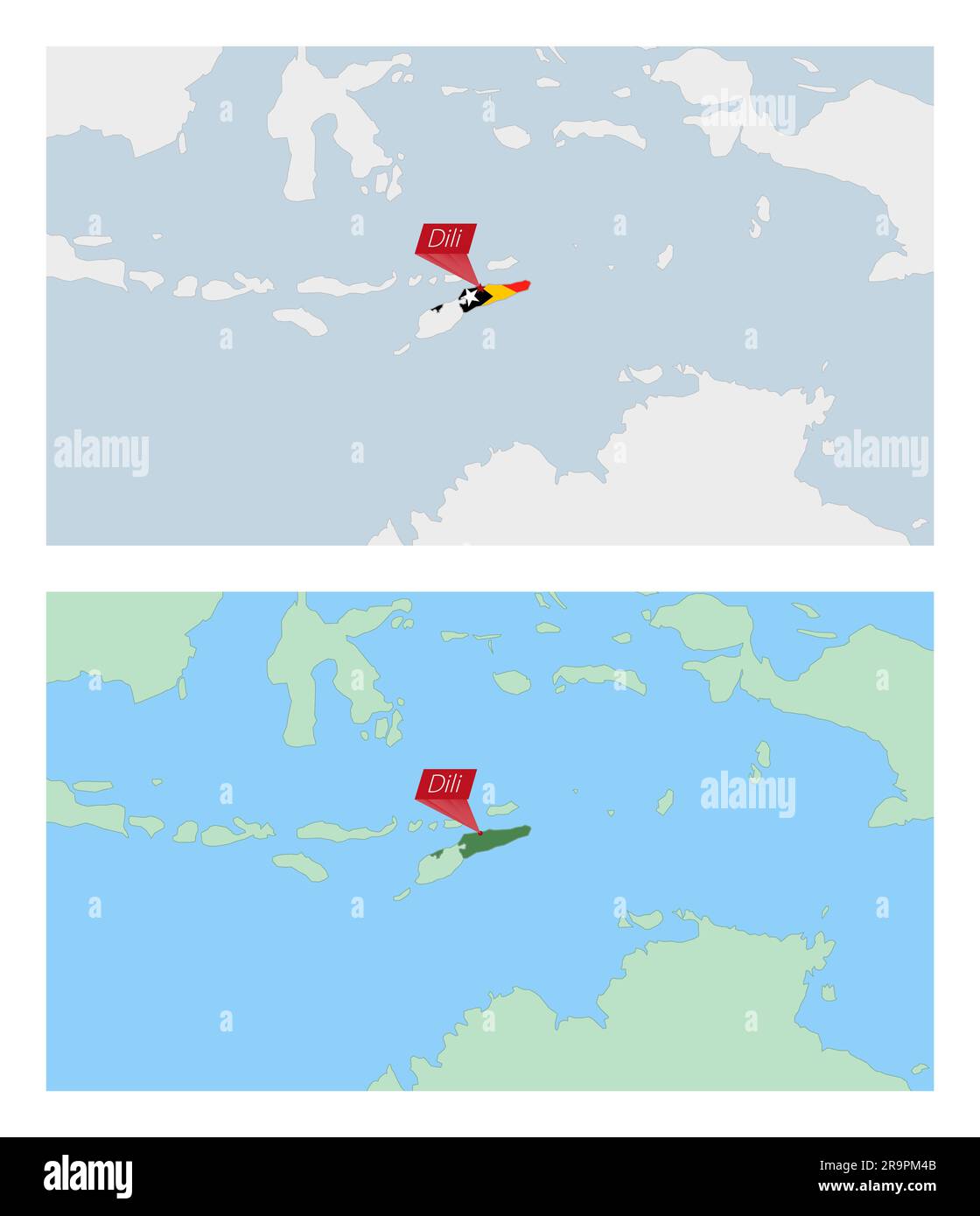 East Timor map with pin of country capital. Two types of East Timor map ...