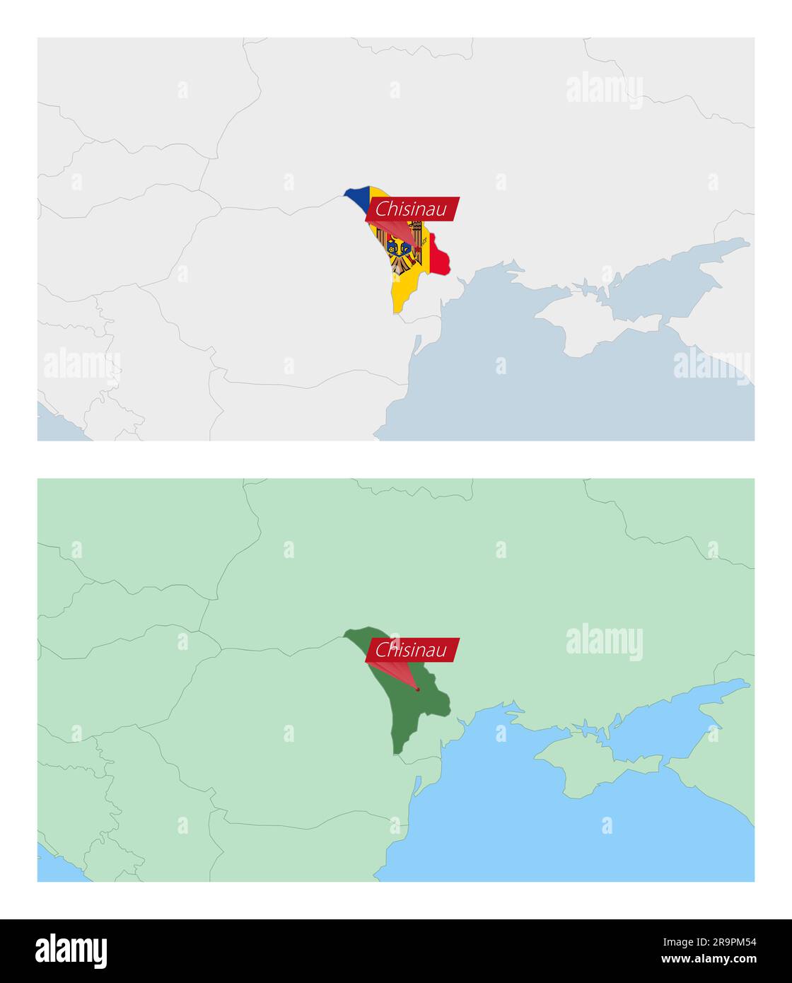 Moldova map with pin of country capital. Two types of Moldova map with ...