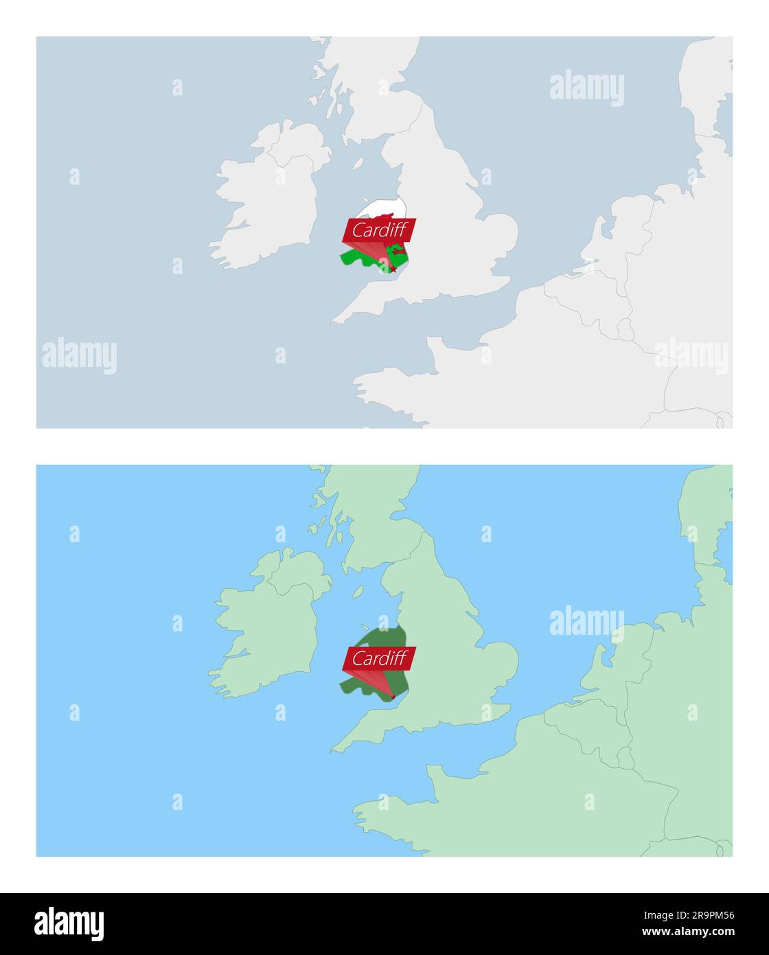 Wales map with pin of country capital. Two types of Wales map with neighboring countries. Vector ...