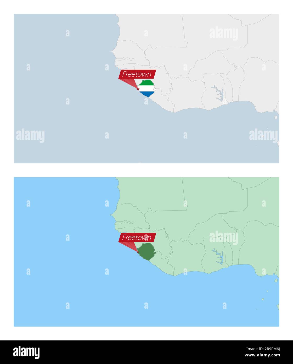 Sierra Leone map with pin of country capital. Two types of Sierra Leone ...