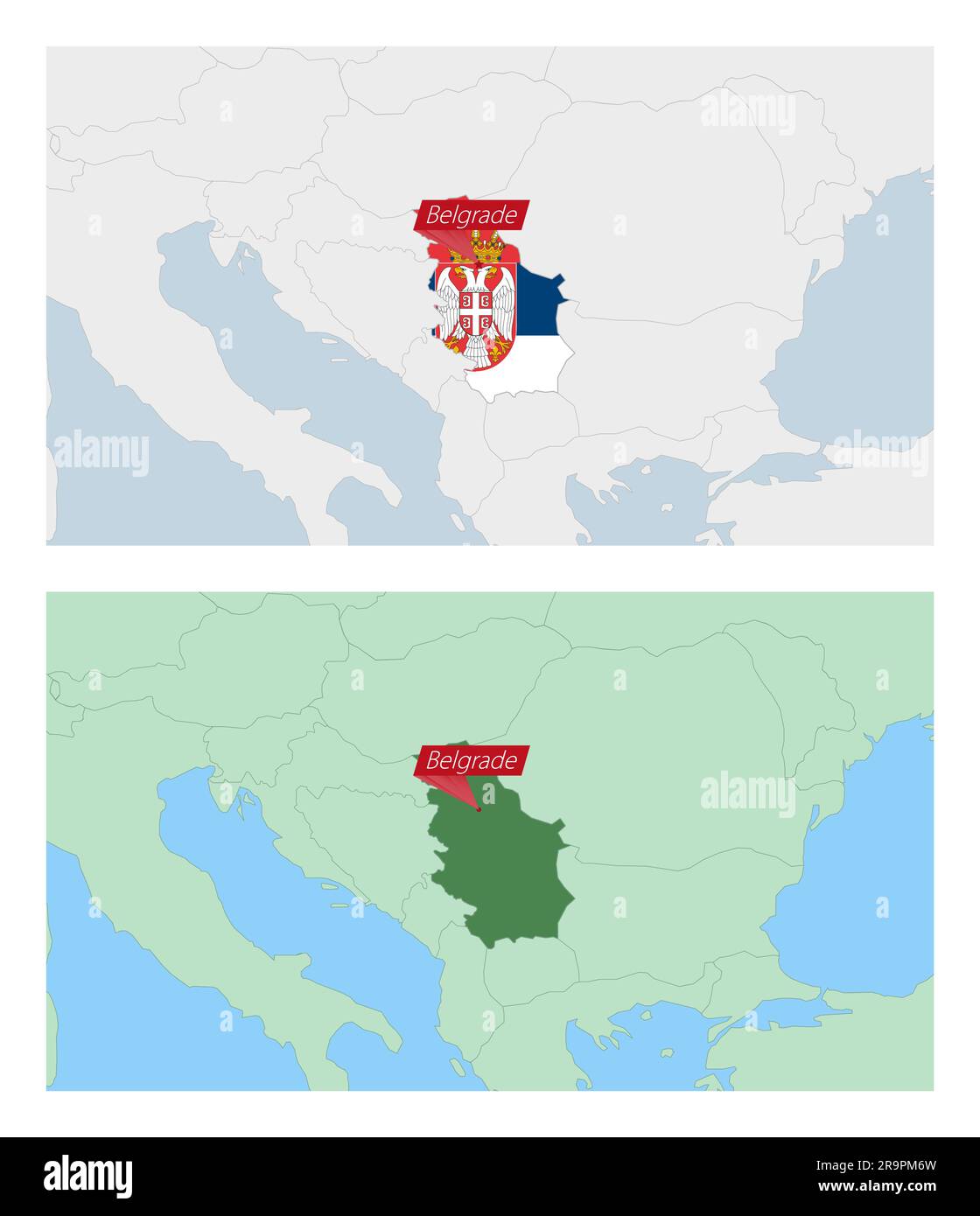 Serbia map with pin of country capital. Two types of Serbia map with ...