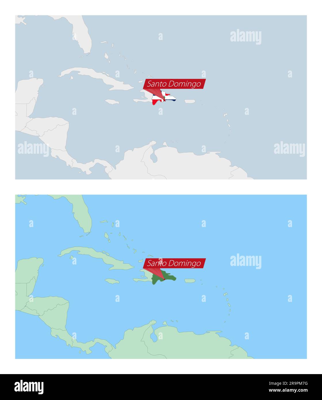 Dominican Republic map with pin of country capital. Two types of ...