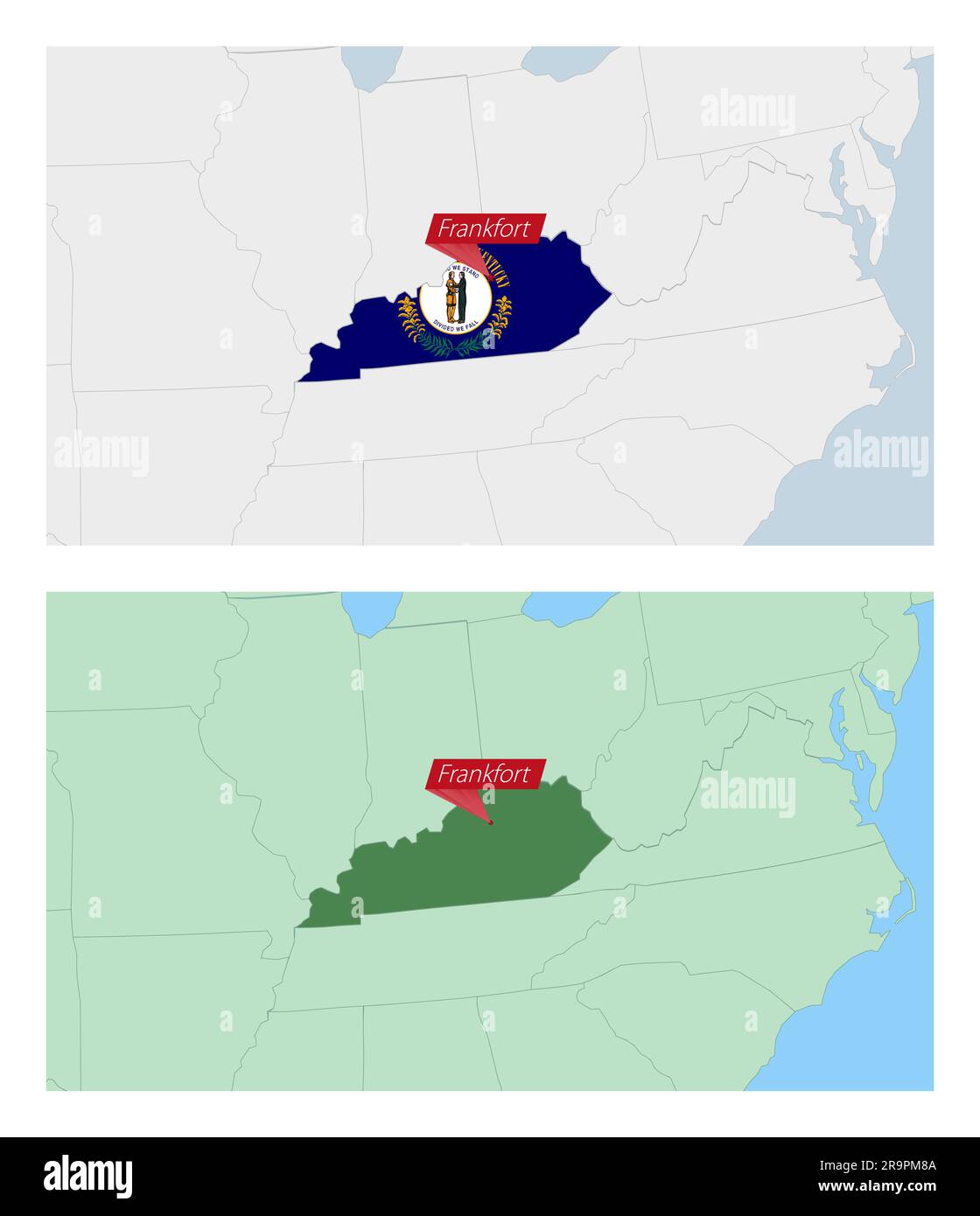 Kentucky map with pin of country capital. Two types of Kentucky map ...