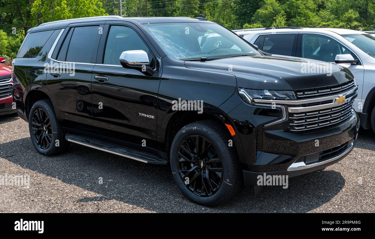 A used, black Chevrolet Tahoe SUV for sale at a dealership in Starbrick ...