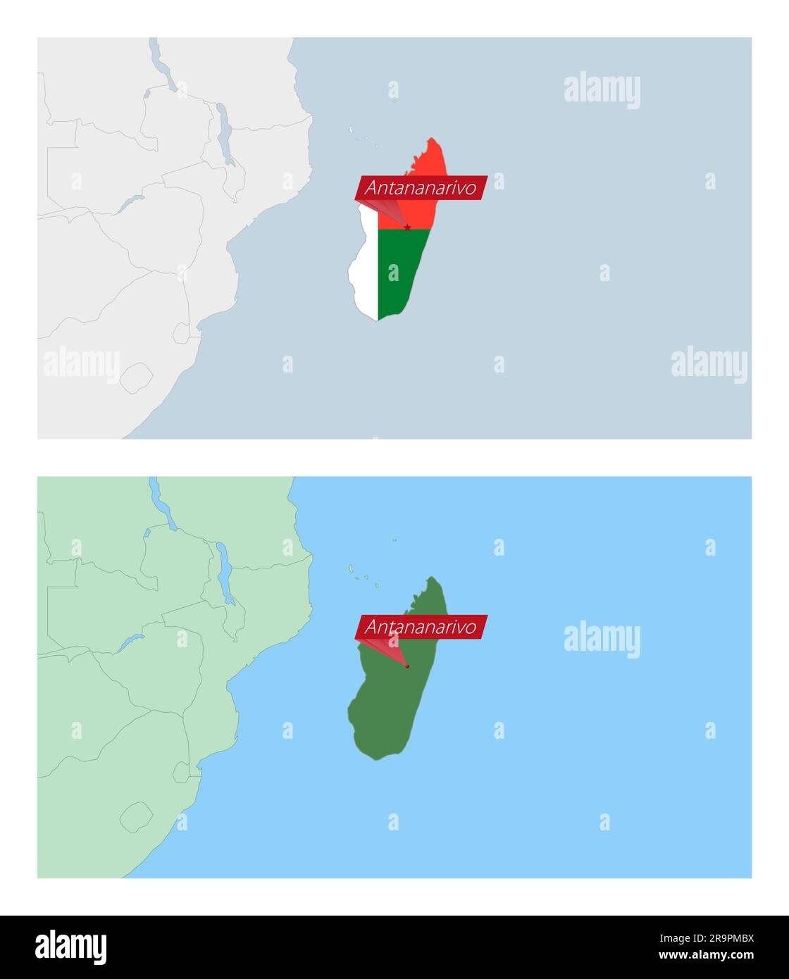 Madagascar map with pin of country capital. Two types of Madagascar map ...
