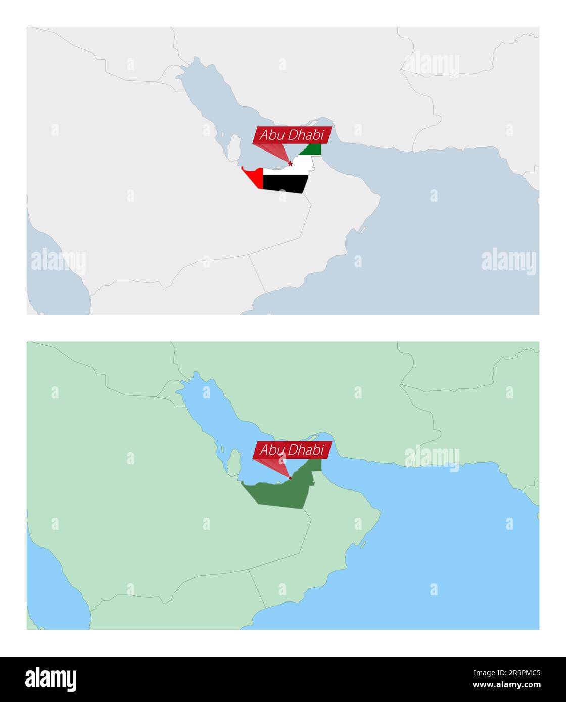 United Arab Emirates map with pin of country capital. Two types of ...