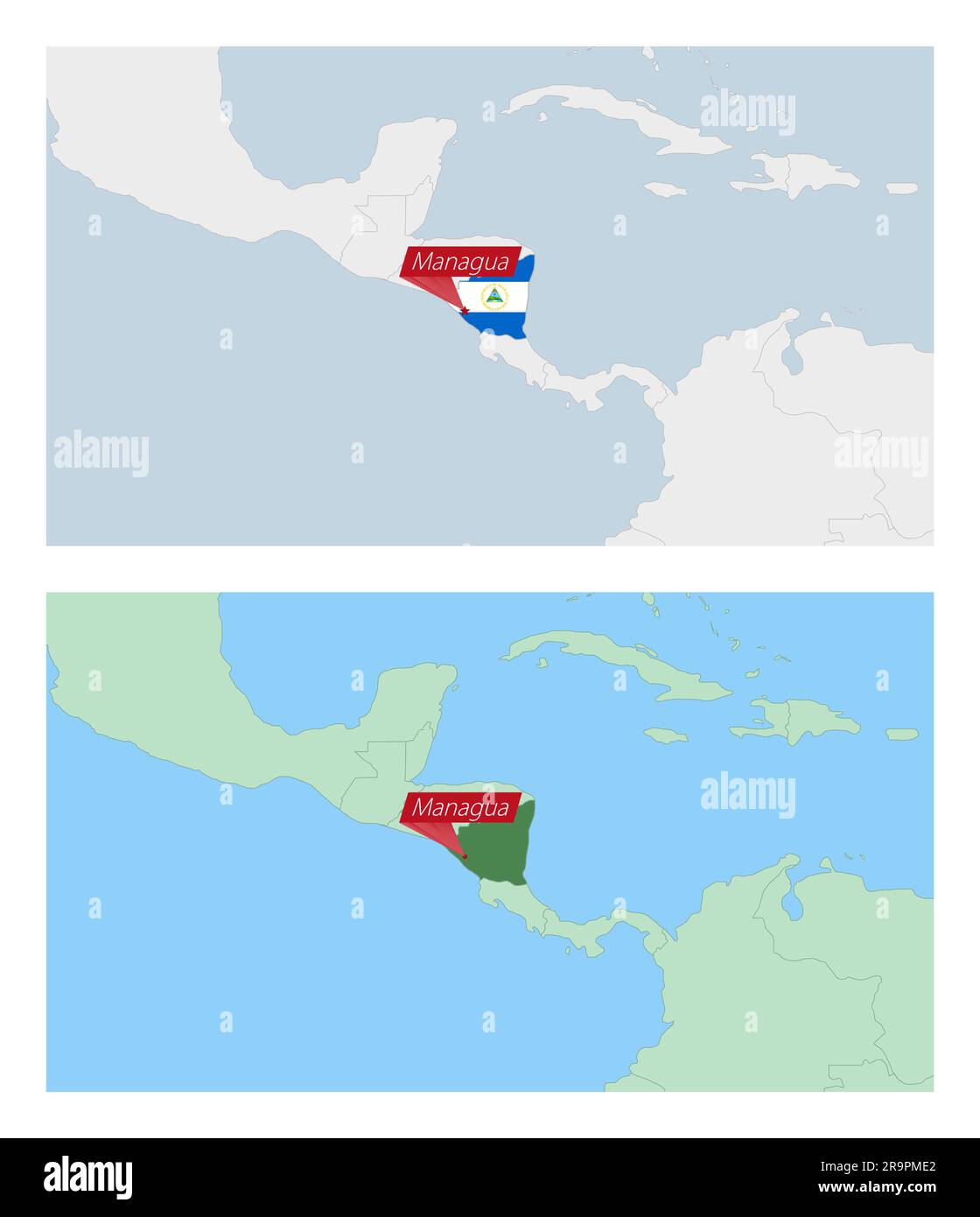 Nicaragua map with pin of country capital. Two types of Nicaragua map ...