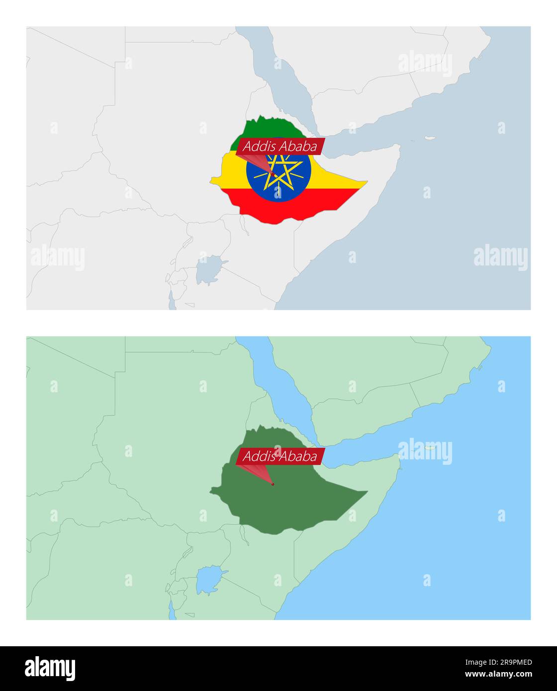 Ethiopia map with pin of country capital. Two types of Ethiopia map ...