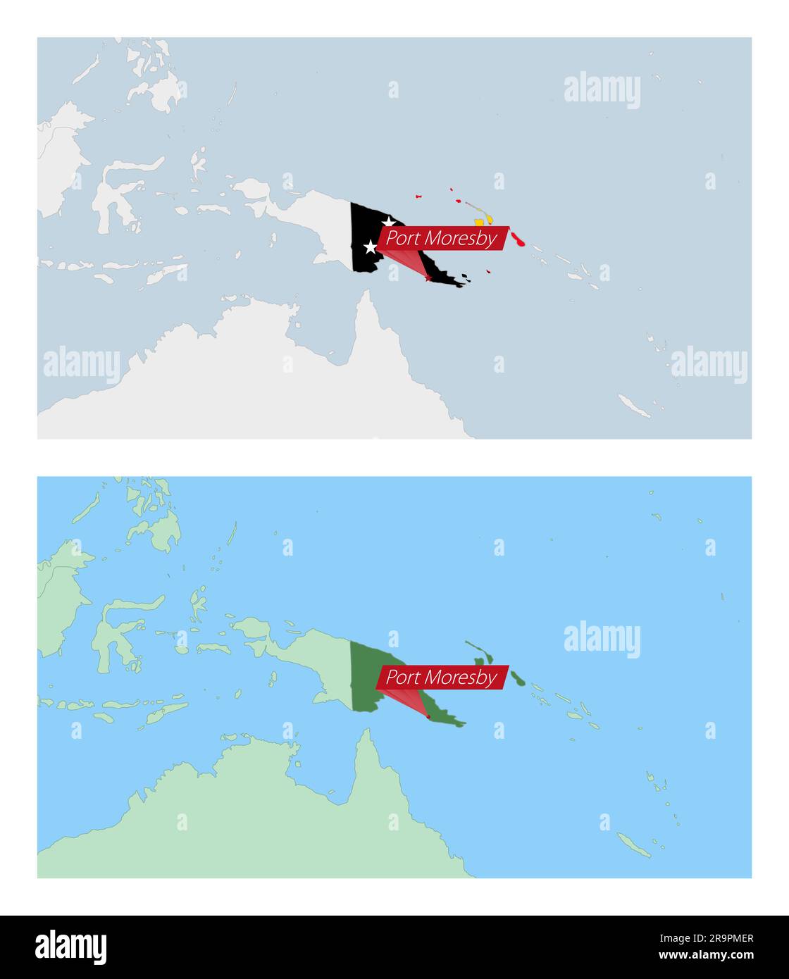 Papua New Guinea map with pin of country capital. Two types of Papua ...