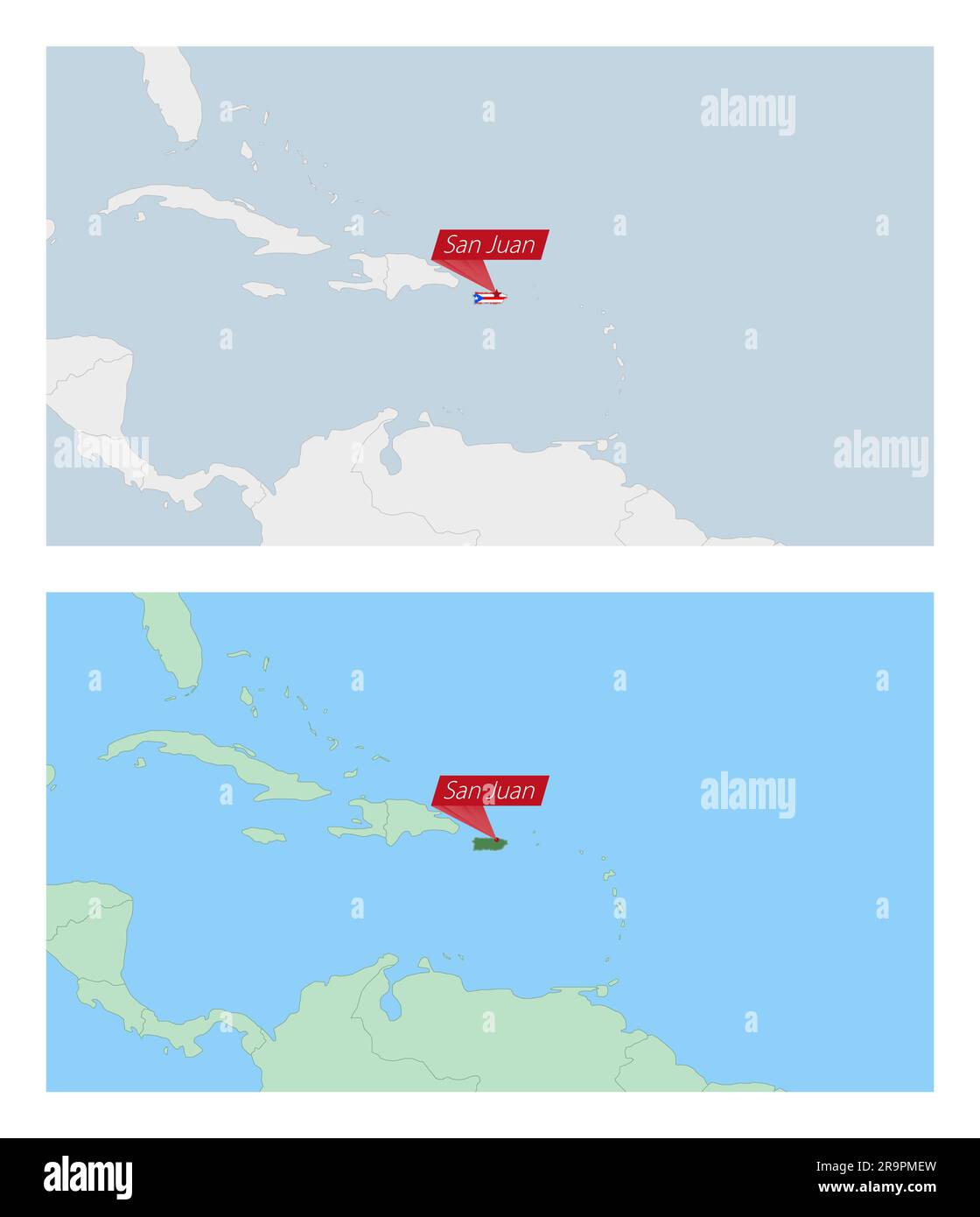 Puerto Rico map with pin of country capital. Two types of Puerto Rico ...