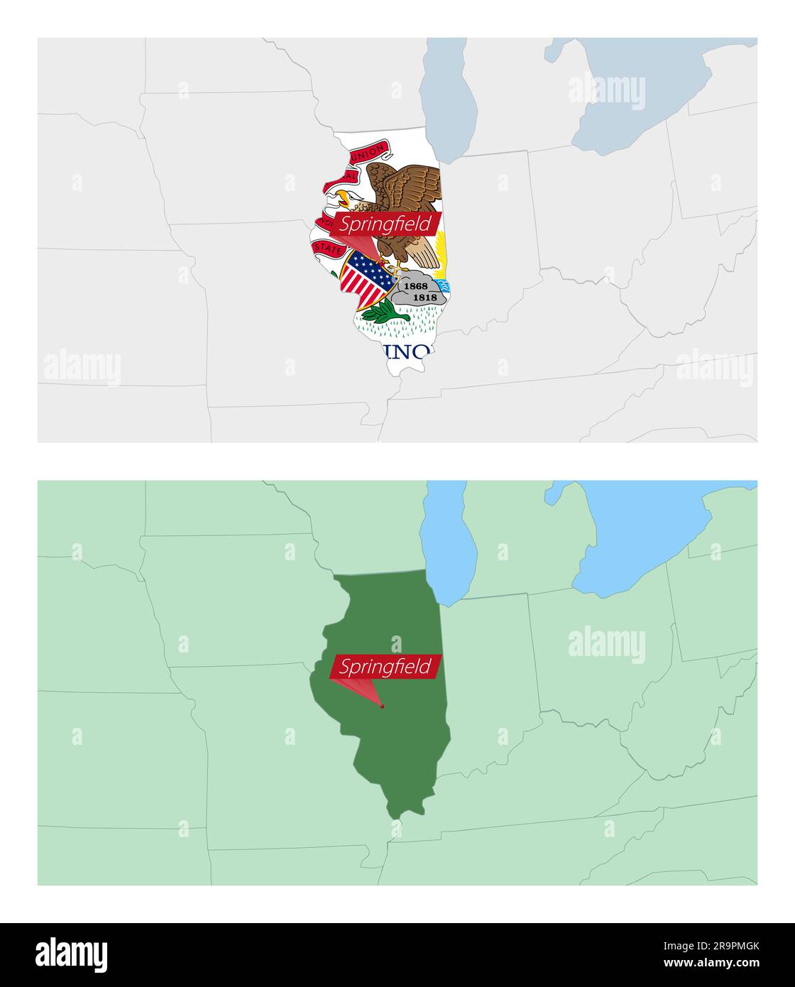 Illinois map with pin of country capital. Two types of Illinois map ...