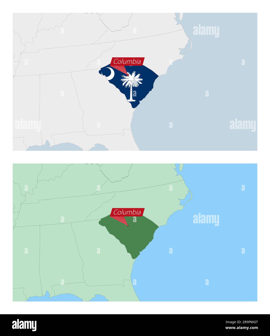 South Carolina map with pin of country capital. Two types of South ...