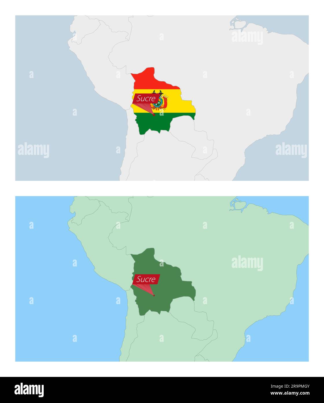 Bolivia map with pin of country capital. Two types of Bolivia map with neighboring countries ...