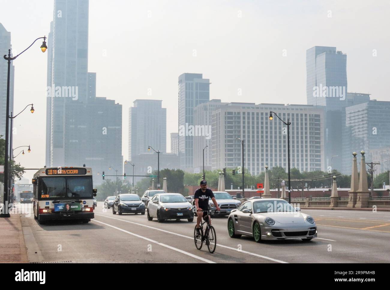 Chicago, United States. 28th June, 2023. A smoky haze surrounds ...