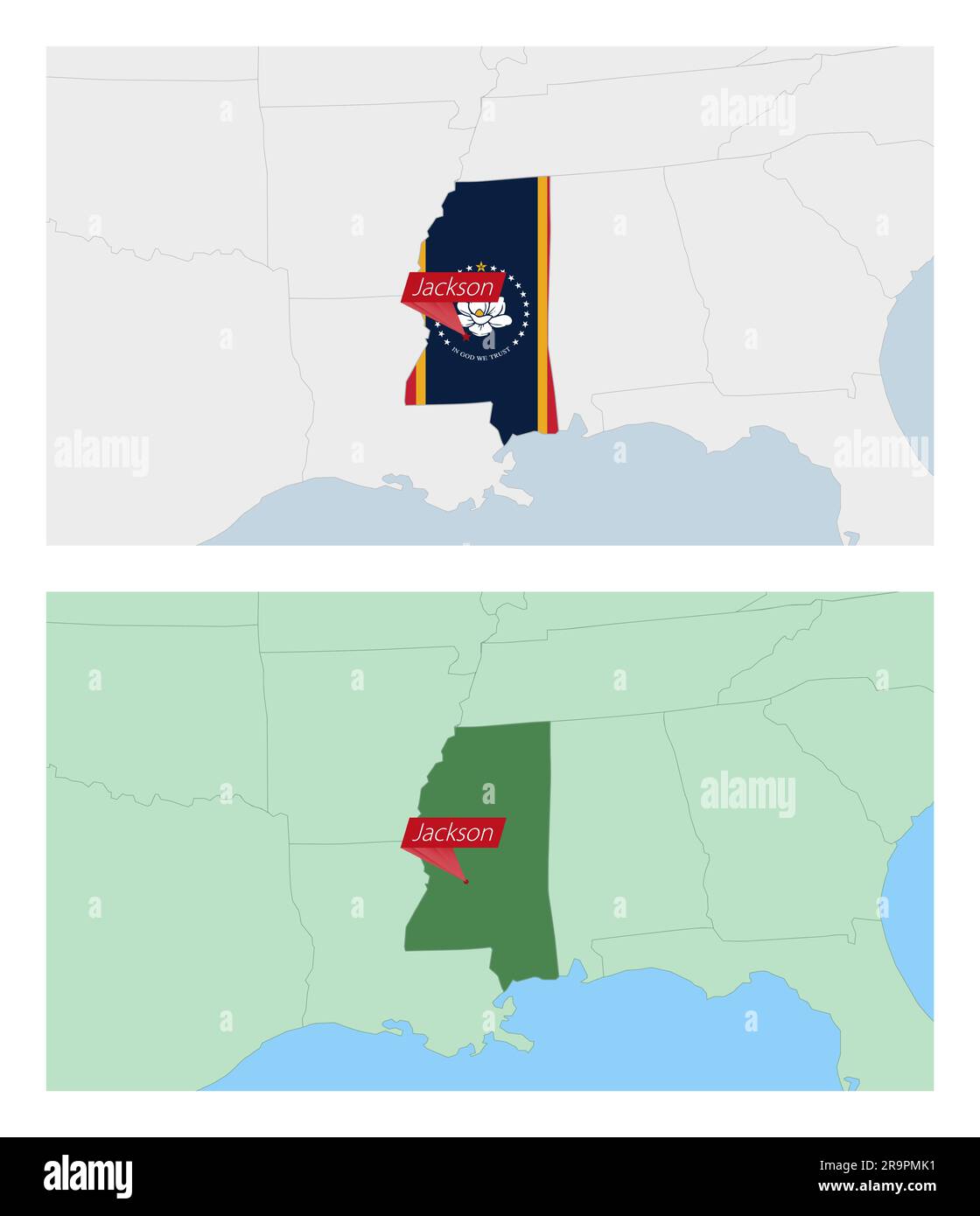 Mississippi map with pin of country capital. Two types of Mississippi ...