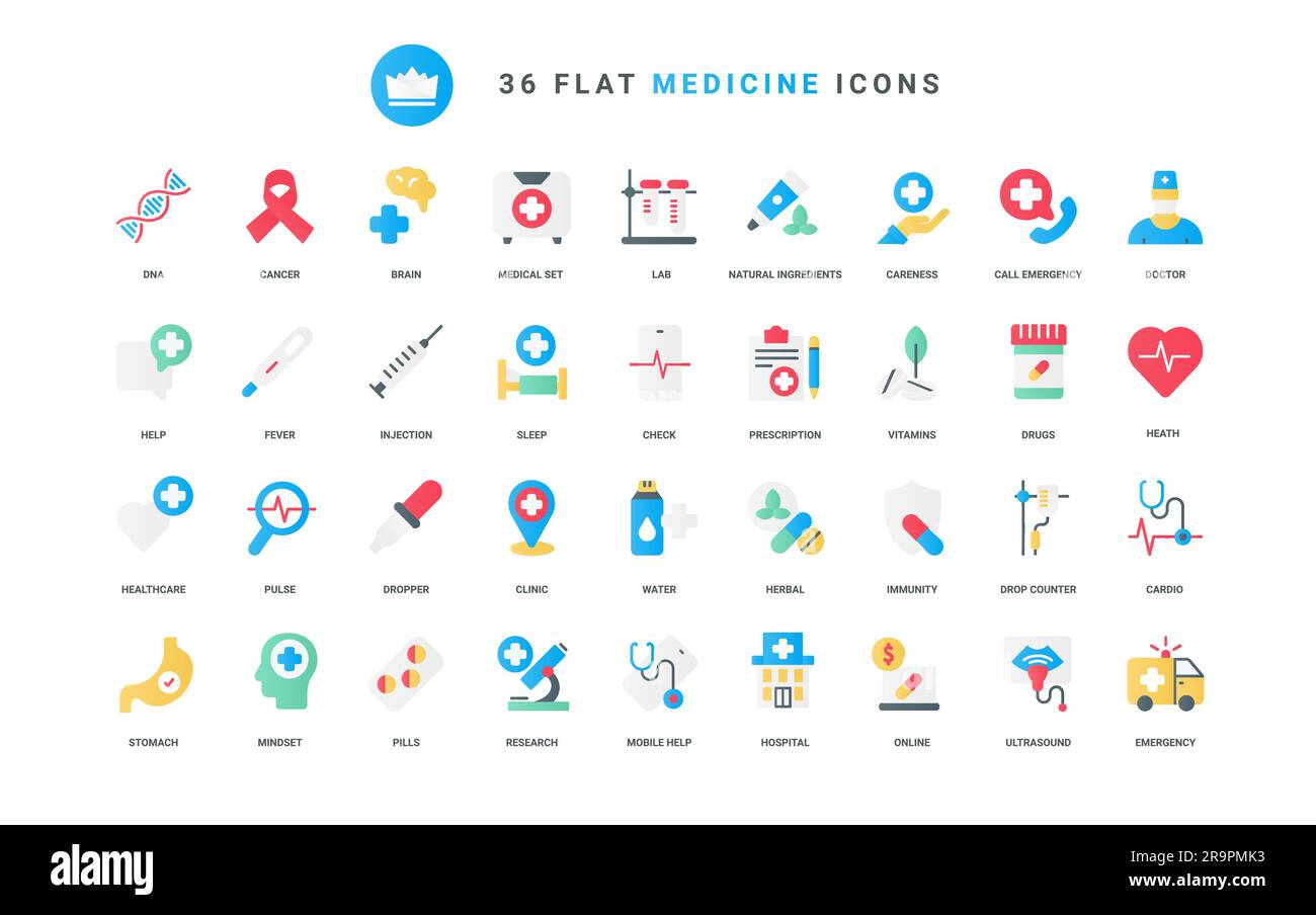 Medicine symbols, hospital and laboratory equipment and pills ...
