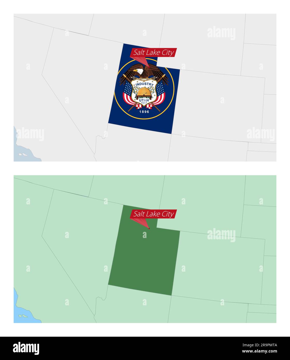 Utah map with pin of country capital. Two types of Utah map with ...