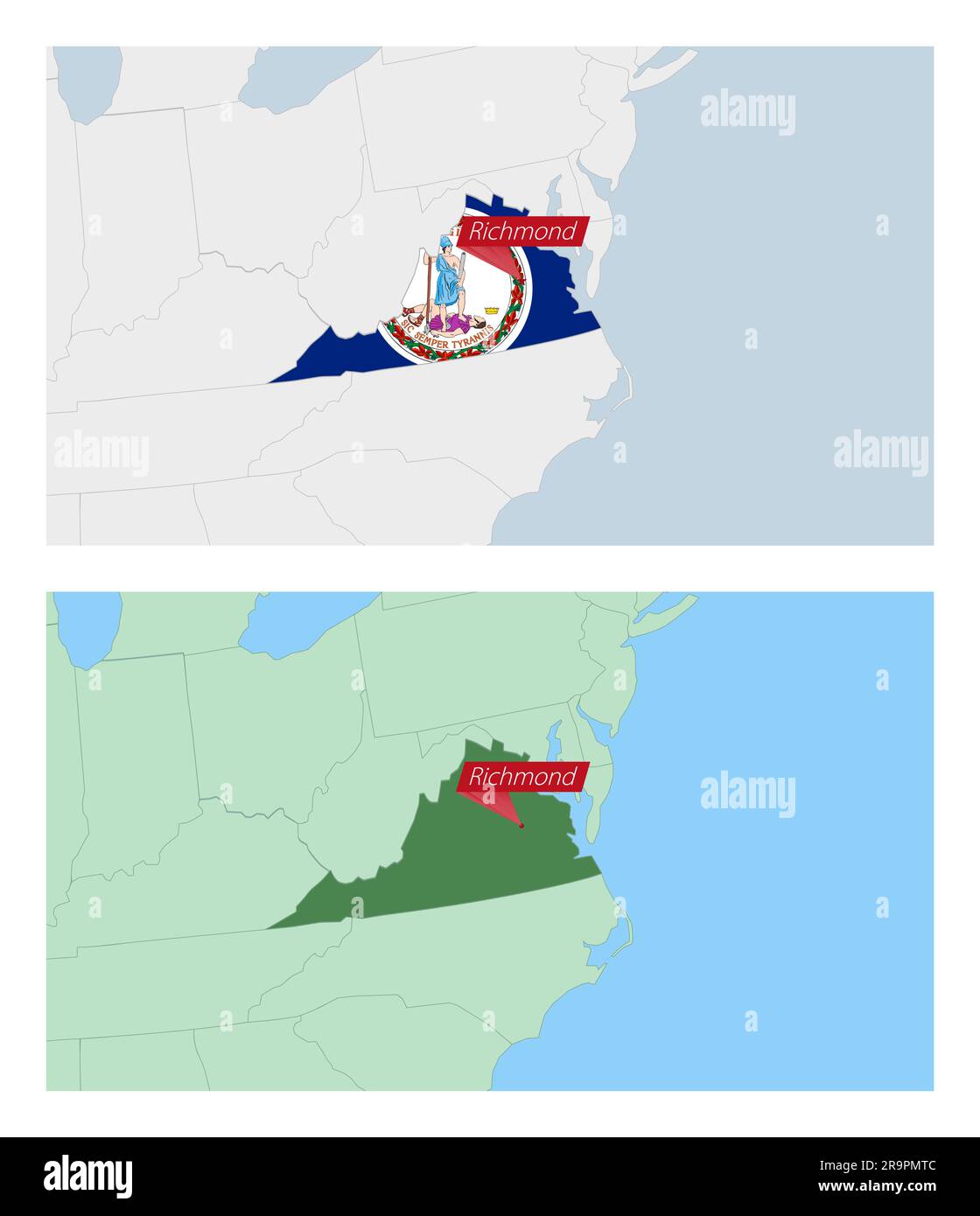 Virginia map with pin of country capital. Two types of Virginia map ...